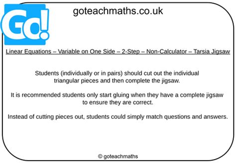 2 Step Linear Equations Tarsia Jigsaw Teaching Resources