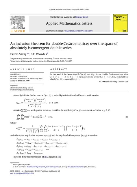 Pdf An Inclusion Theorem For Double Cesàro Matrices Over The Space Of