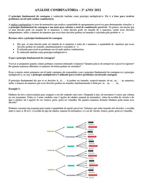 Analise Combinatória 2022 Pdf Combinatória Números