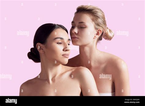 Tender And Elegant Young Girls Brunette And Blonde Models With Well