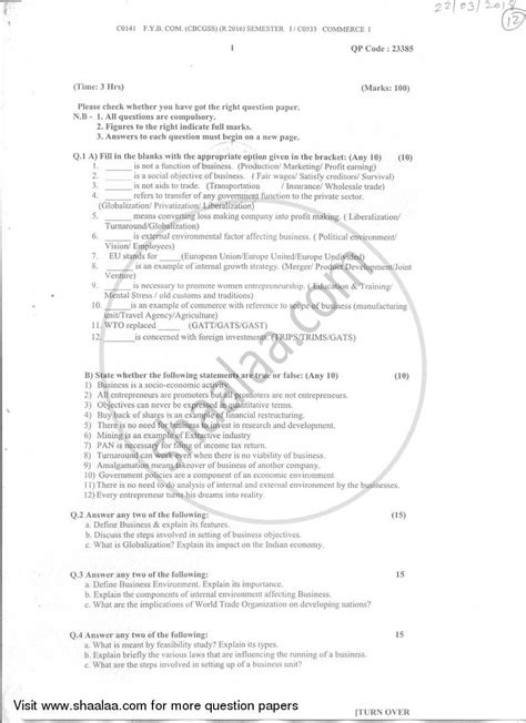 Commerce 1 2017 2018 Bcom General Semester 1 Fybcom Question Paper With Pdf Download