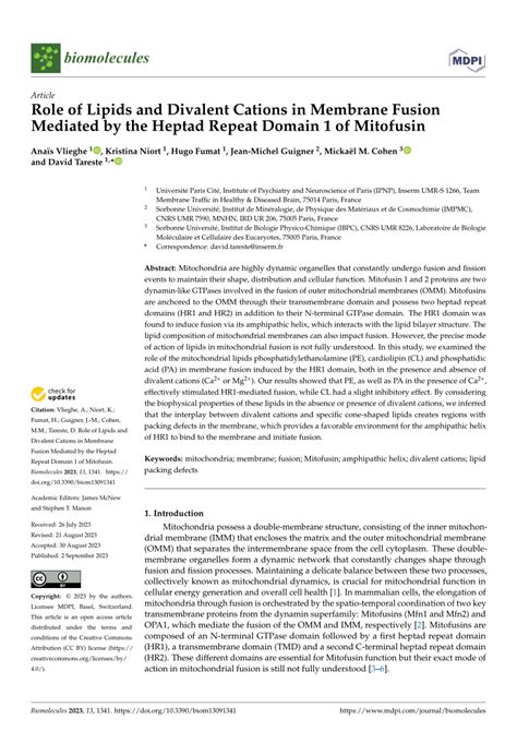 Pdf Role Of Lipids And Divalent Cations In Membrane Fusion Mediated