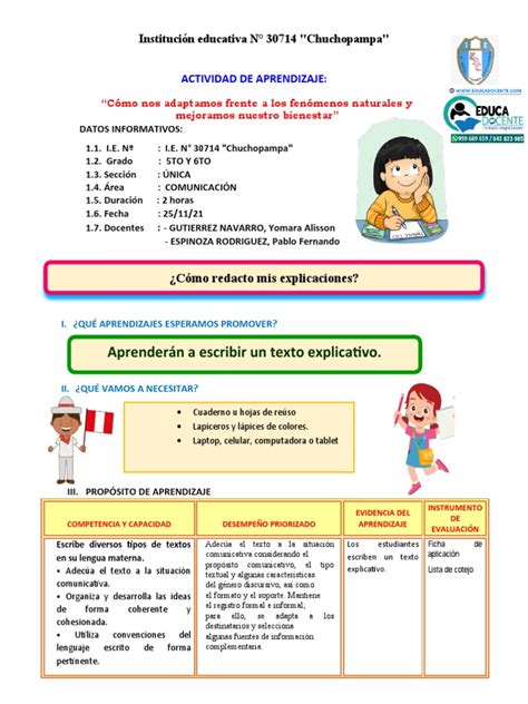 Dia 4 Sesion De Aprendizaje Com ¿cómo Redacto Mis Explicaciones Pdf