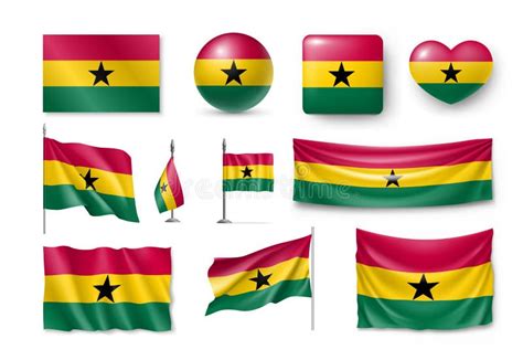 Set Ghana Flags Banners Banners Symbols Realistic Icon Stock Vector