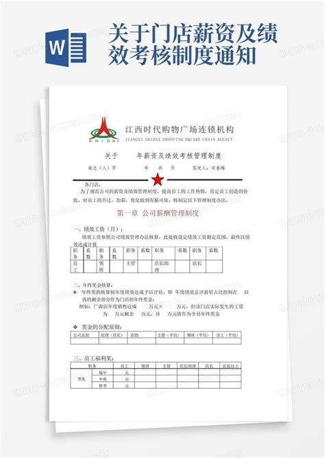 关于门店薪资及绩效考核制度通知word模板下载编号lmzeaokx熊猫办公