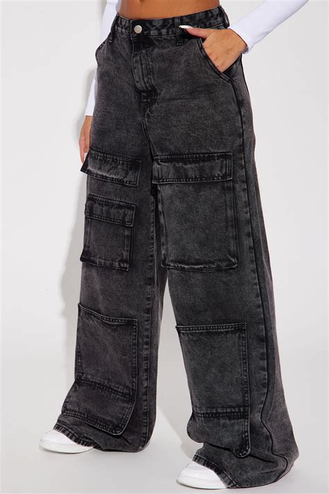 Keep It Real Non Stretch Cargo Jean Black Wash Fashion Nova Jeans