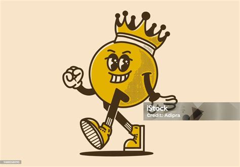 Desain Karakter Maskot Karakter Kepala Bola Mengenakan Mahkota Emas