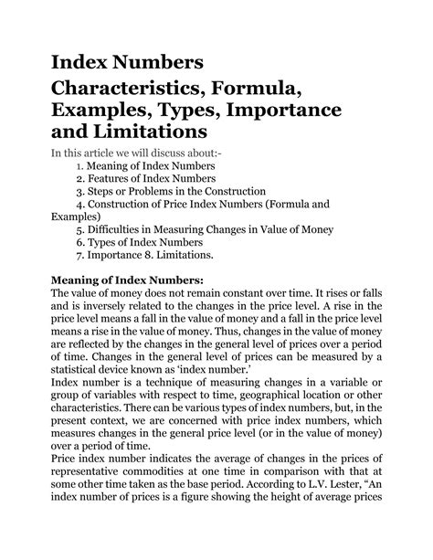 SOLUTION Index Numbers Characteristics Formula Examples Types