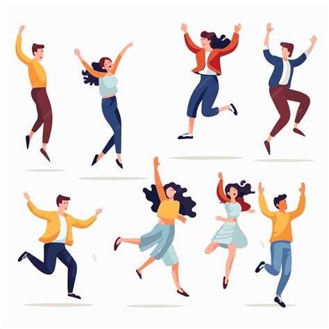 Ecstatic Group Jumping With Joy Exciting Young Adults Happy And
