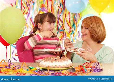 Daughter And Mother Eat Birthday Cake Stock Image Image 43162175