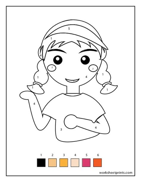 Printable Girl Color By Number Worksheet Worksheetprints