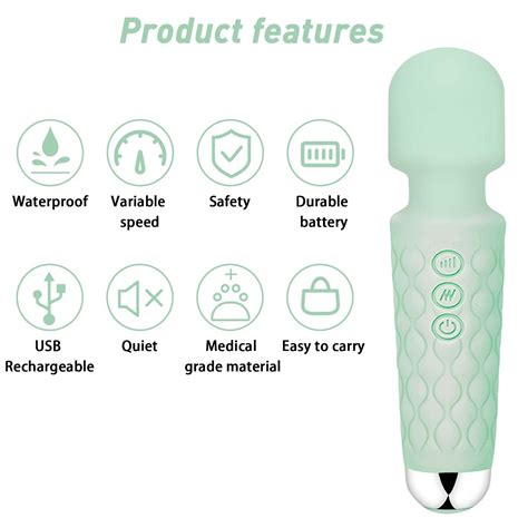 Green 20 Patterns Mini Wand Massager Usb Rechargeable Silicone Av