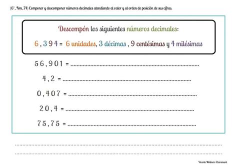 💙 NÚmeros Decimales 💙 Sexto Educación Primaria 11 Años