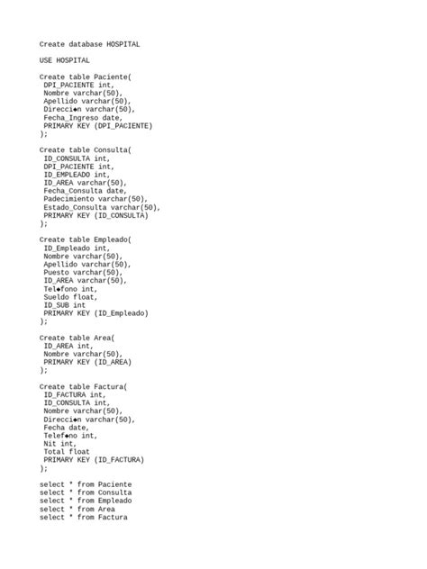 Base De Datos Sql Hospital Pdf Sql Ingeniería De Software