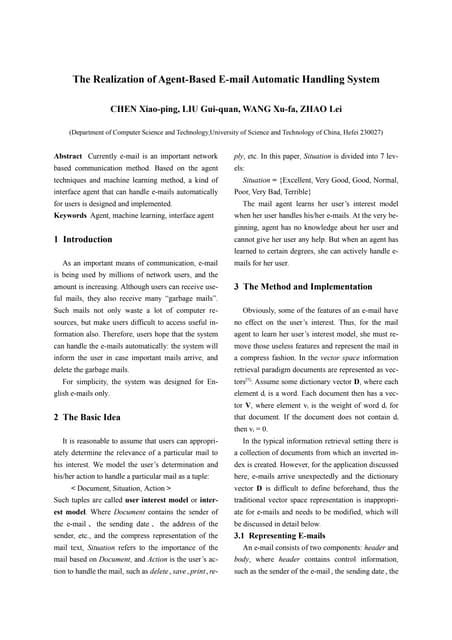 The Realization Of Agent Based E Mail Automatic Handling System Pdf