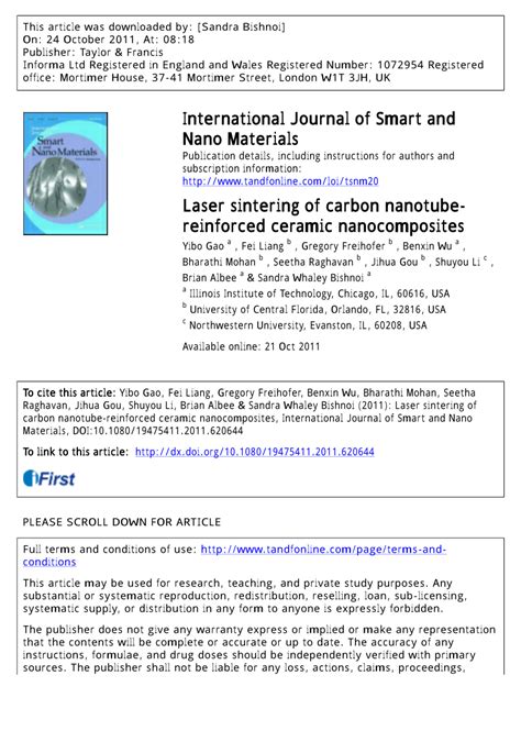 Pdf Laser Sintering Of Carbon Nanotube Reinforced Ceramic Nanocomposites