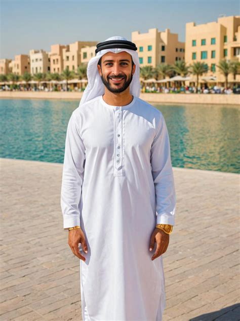 Arab Man In Traditional Attire With Dubai Skyline