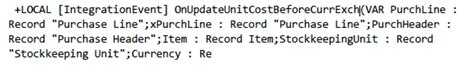 EventRequest Table 39 Puchase Line UpdateUnitCost External