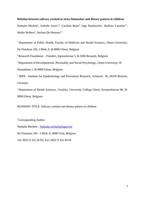 Pdf Relation Between Salivary Cortisol As Stress Biomarker And