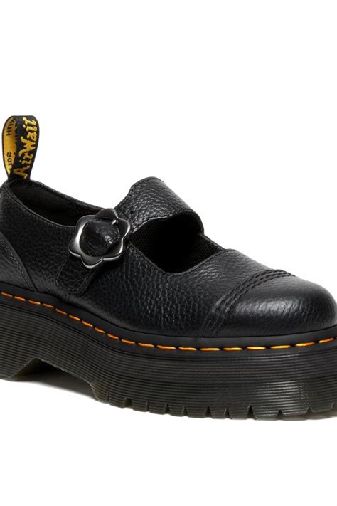 Dr Martens Addina Flower Buckle Leather Platform Shoes Black