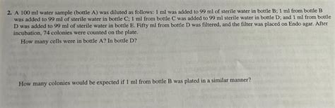 Solved A Ml Water Sample Bottle A Was Diluted As Chegg Com