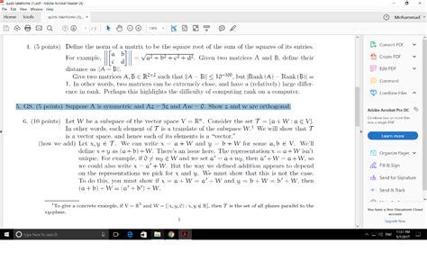 Solved Define The Norm Of A Matrix To Be The Squareroot Of
