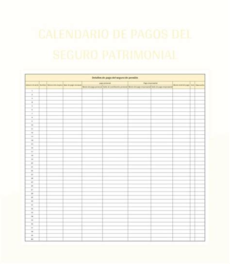 Plantilla De Excel Calendario De Pagos Del Seguro Patrimonial Y Hoja De