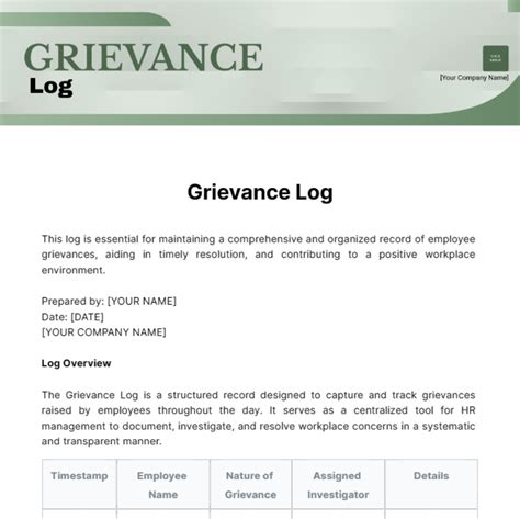 Free Grievance Log Template To Edit Online