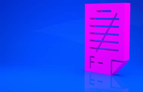 파란색 배경에 격리 된 오답 설문 조사 아이콘핑크 시험 용지 테스트 결과의 잘못된 표시입니다 미니멀리즘 개념 3d 일러스트레이션