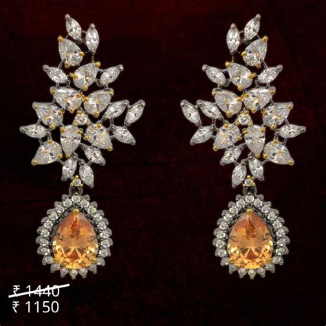 Black Rhodium Plated Cz Stones Earrings Emerald