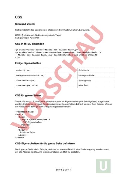 arbeitsblatt css einführung informatik programmieren