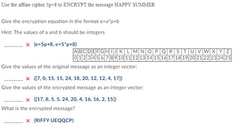 solved use the affine cipher 5p 8 to encrypt the message