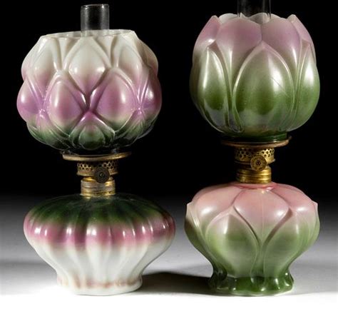 Assorted Patterned Opaque Glass Miniature Lamps Lot Of Two Sold At
