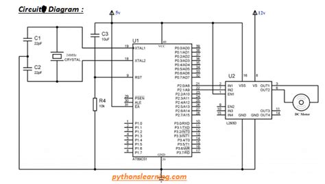 how to 12 volt dc motor interfacing with 8051 using l293d pythonslearning
