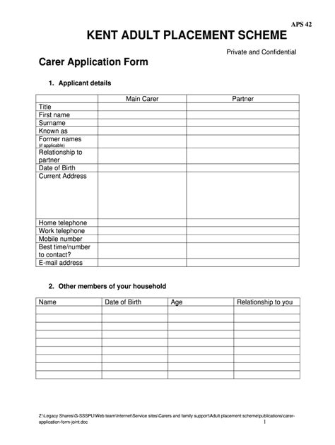 Fillable Online Carer Application Form Joint Fax Email Print Pdffiller