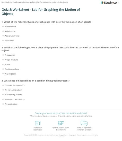 Quiz Worksheet Lab For Graphing The Motion Of Objects Study Com