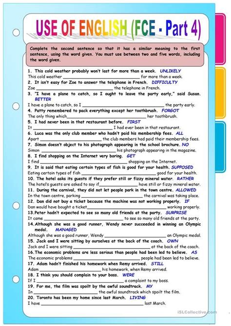 Use Of English FCE Part Transformations English ESL Worksheets For Distance Learning