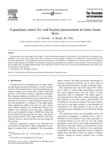 Capacitance Sensor For Void Fraction Measurement In Water Steam Flows Pdf Capacitance