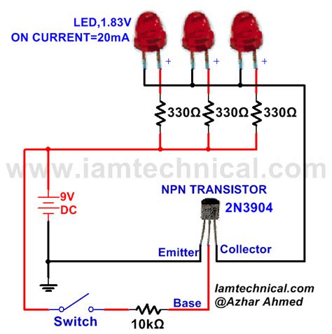Npn Transistor With Three Leds As A Switch Electronics Basics Transistors