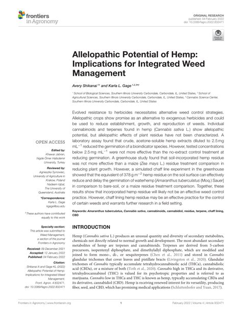 Pdf Allelopathic Potential Of Hemp Implications For Integrated Weed Management
