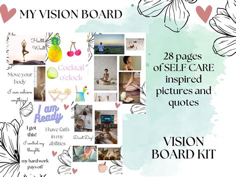 Vision Board Printables Self Care Edition Manifestation Kit Digital