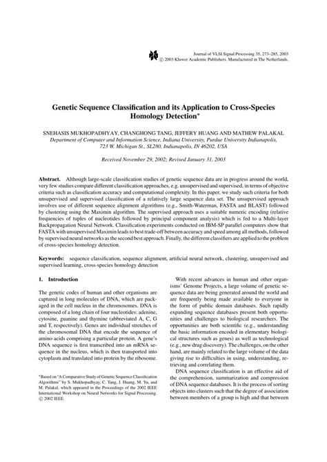 pdf genetic sequence classification and its application to cross