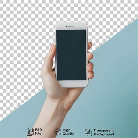 Рука с смартфоном Мобильный макет изолирован на прозрачном фоне Премиум Ai сгенерированный Psd