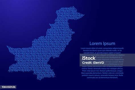 파키스탄 지도 블루 애 들과 0 이진 디지털 코드에서 배너 포스터 인사말 카드에 대 한 공간 별 추상 회로도 벡터 일러스트입니다