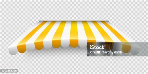 투명 한 배경에 노란색 상점 선쉐이드 사실적인 줄무늬 카페 차양 야외 시장 텐트 지붕 캐노피 여름 거리 상점 벡터 일러스트레이션 0명에 대한 스톡 벡터 아트 및 기타 이미지