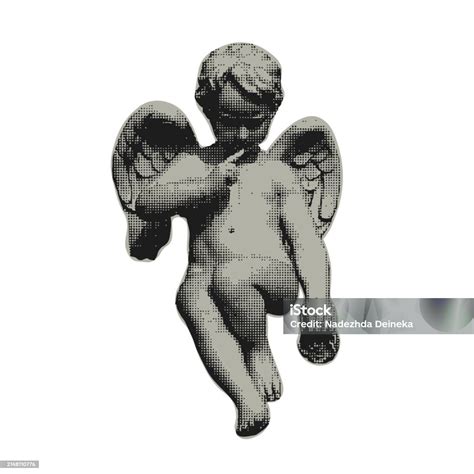 발렌타인 데이의 디자인에 대 한 날개와 복고풍 하프 톤 천사 큐피드 하프 톤 텍스처 도트 팝 아트 스타일 90 년대의 빈티지