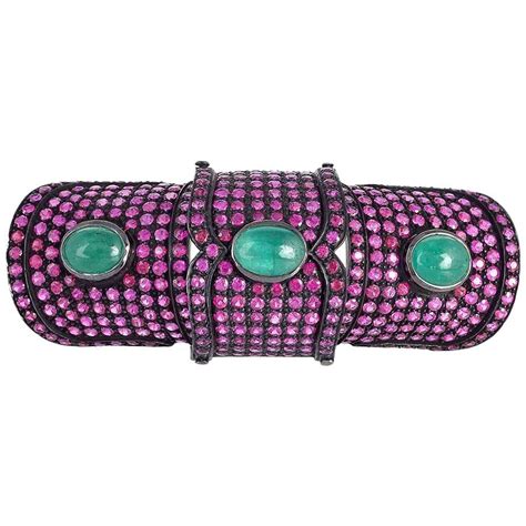 Emerald And Pave Ruby Long Ring For Sale At 1stdibs