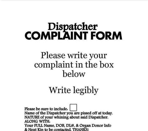 Dispatcher Complaint Form Poster