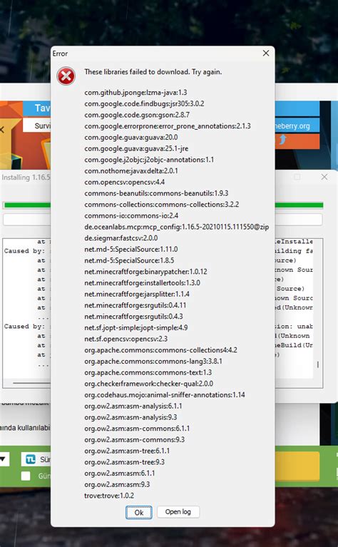 Minecraft Forge kurarken libraries failed to download hatası