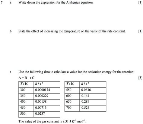 Solved Write Down The Expression For The Arrhenius Equation State The Effect Of Increasing The